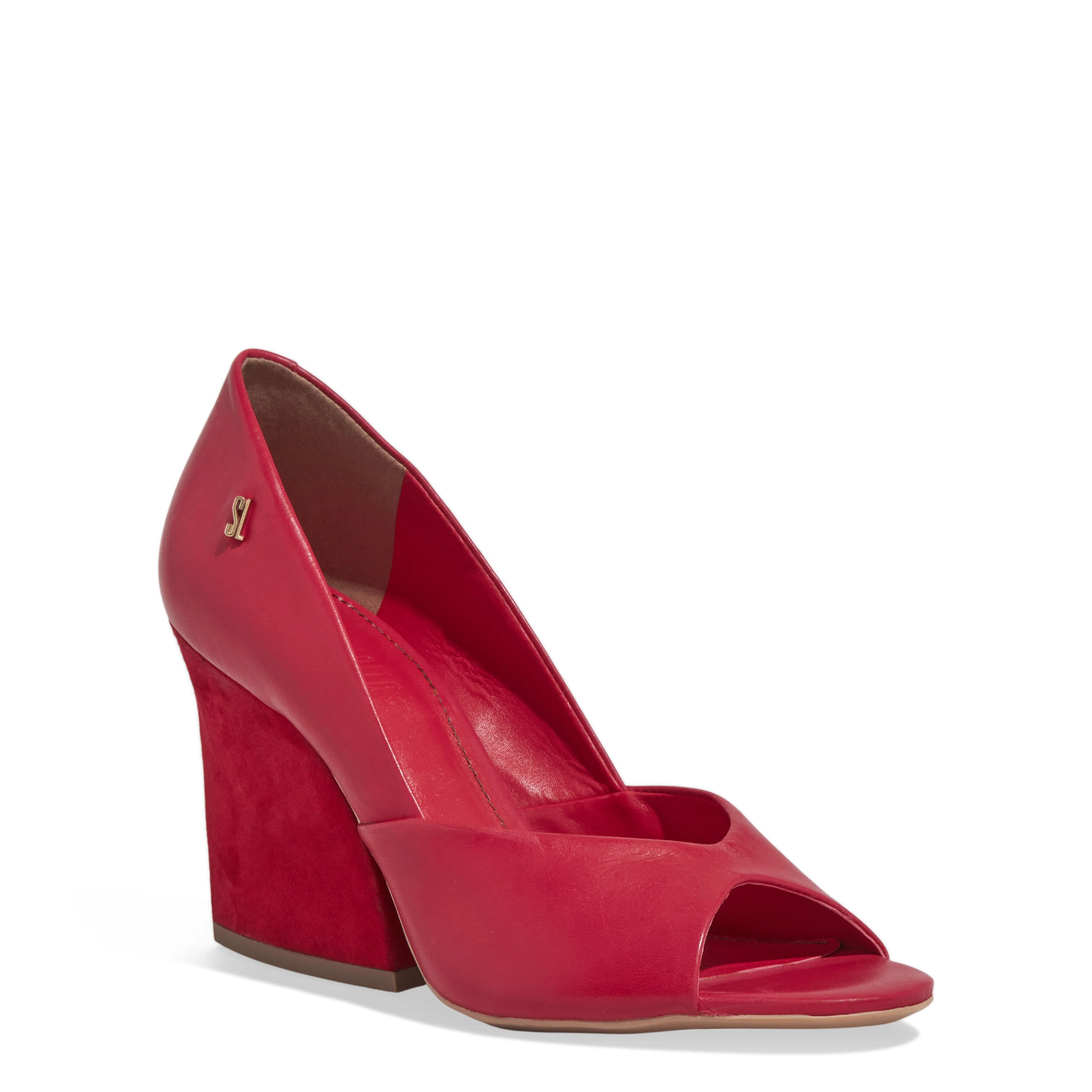 Peep Toe Couro Pelica Soft Salto Grosso Vermelho Blood - Santa Lolla