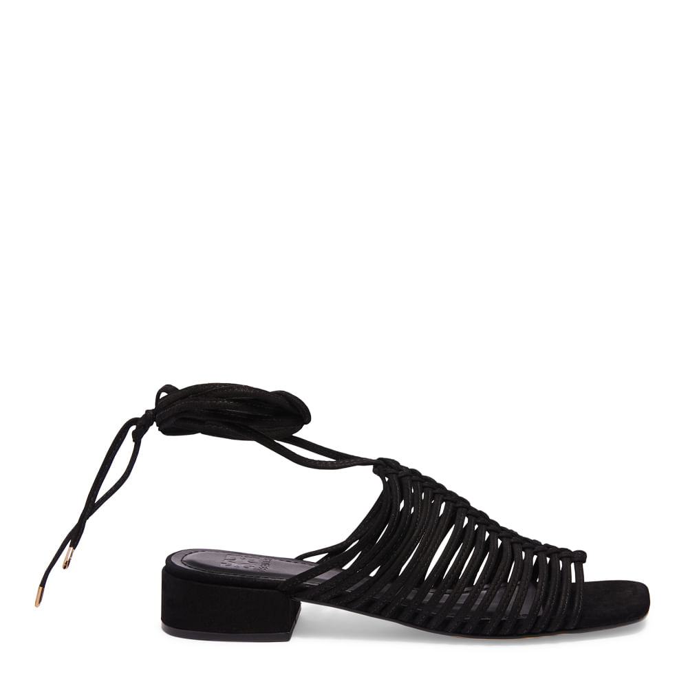 Sandália nobuck tiras macramé preto - Degalls