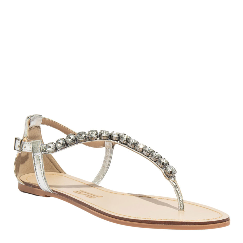 Rasteira Prata Metalizada Pedraria - Santa Lolla