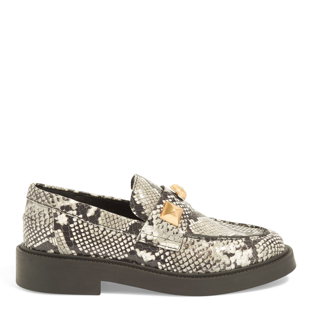 Mocassim Couro Animal Print Python Metais - Degalls