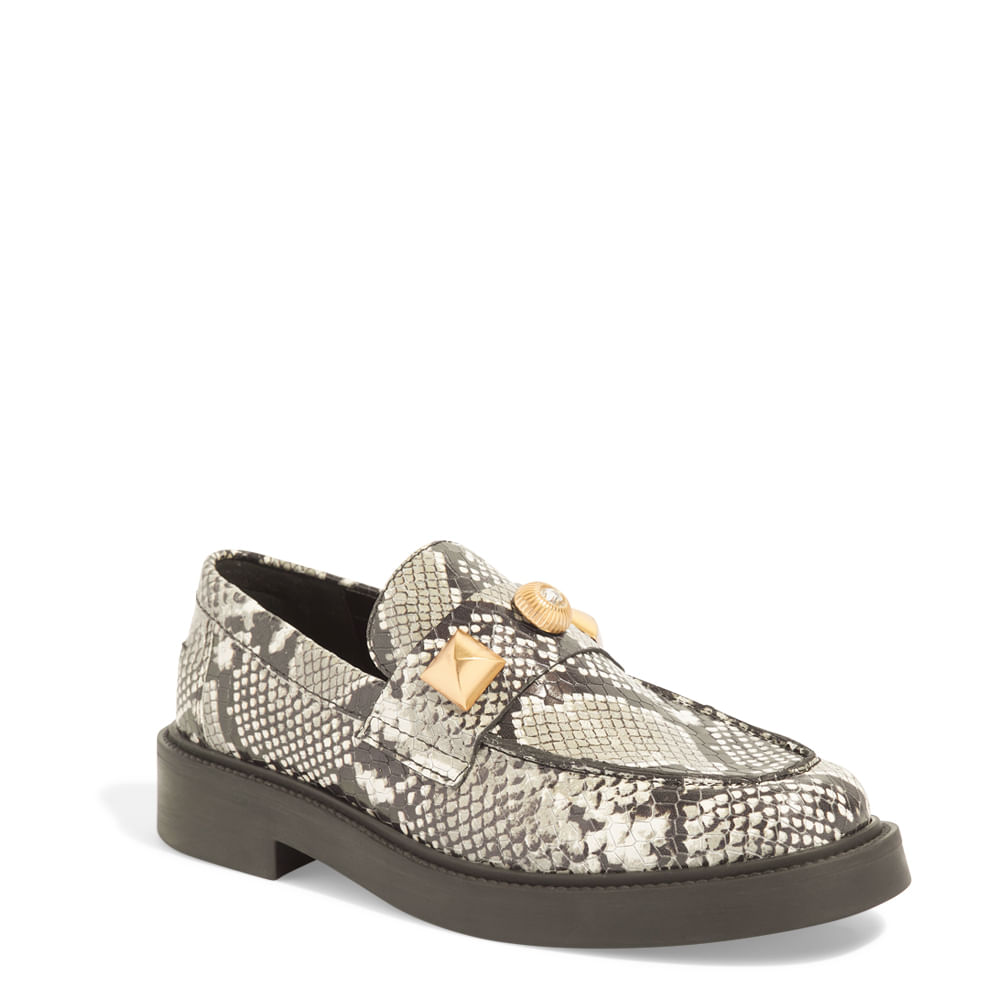 Mocassim Couro Animal Print Python Metais - Degalls