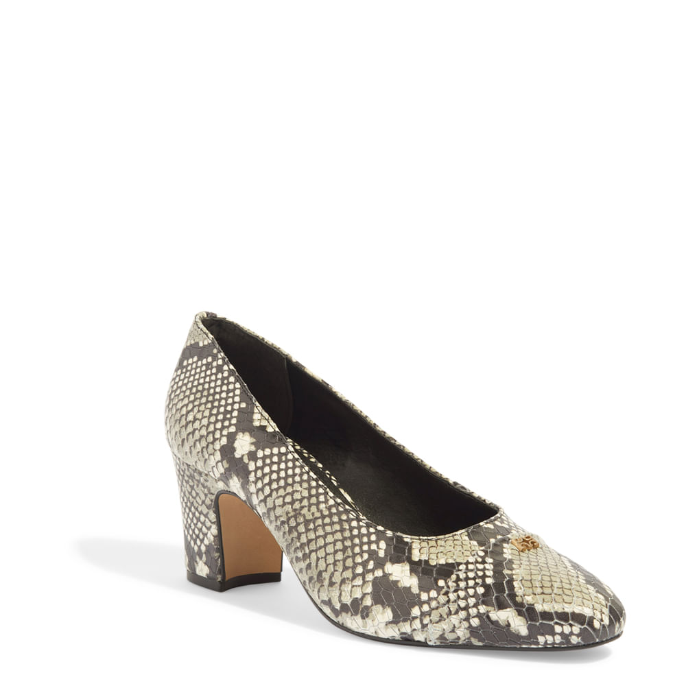 Scarpin Chanel Bico Redondo Couro Animal Print Python Salto Bloco - Degalls