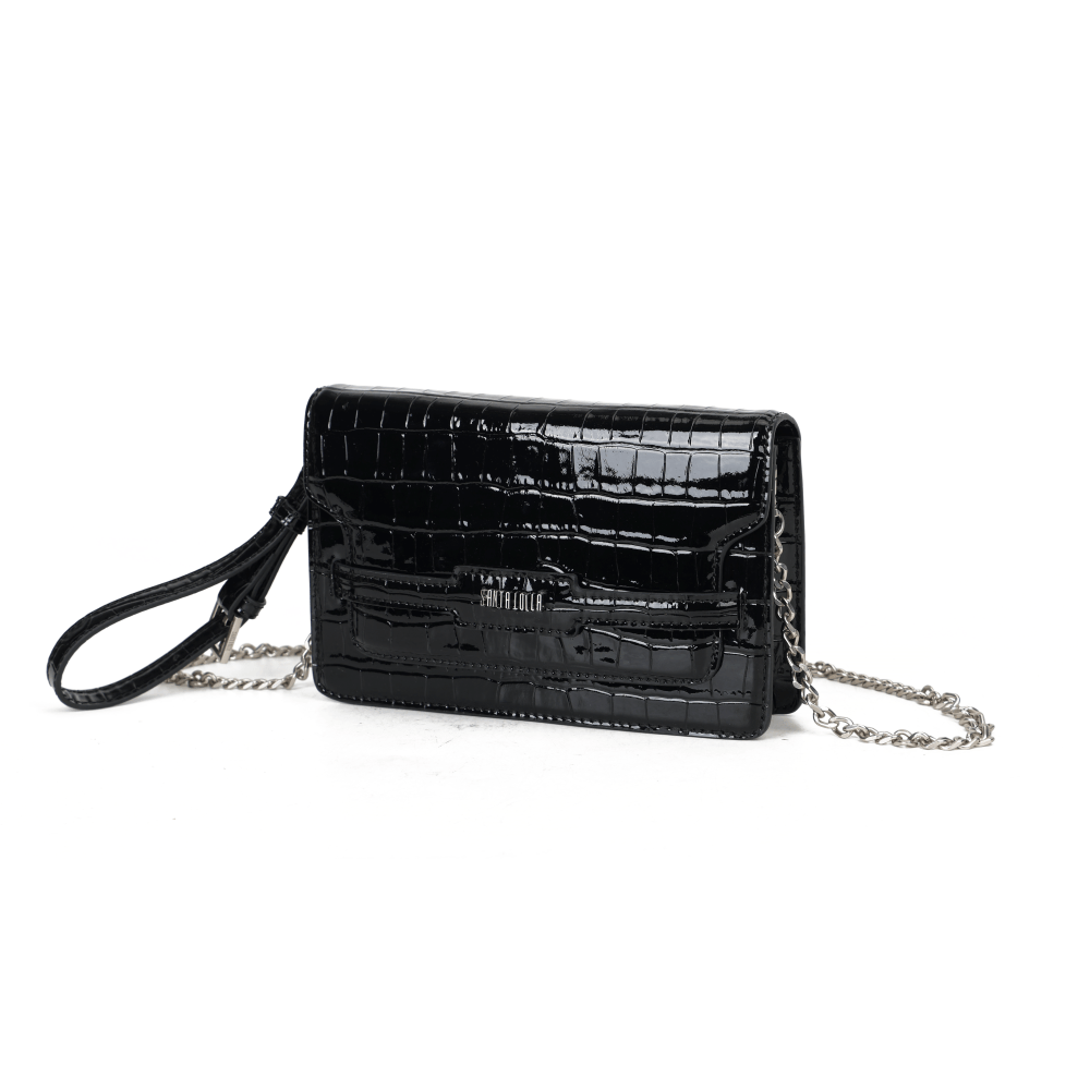 Bolsa Pequena Material Croco Preta Alça Transversal - Santa Lolla