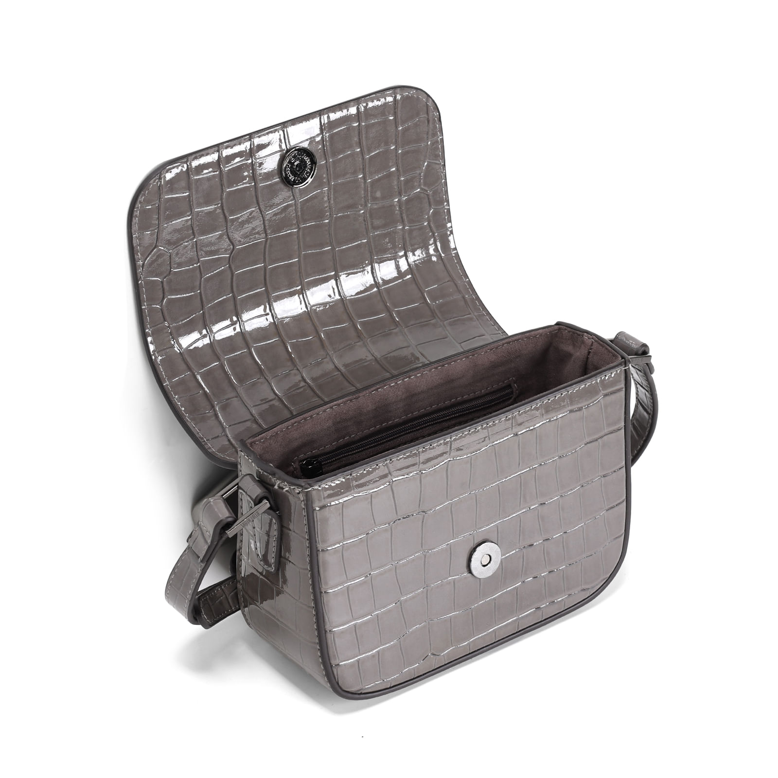 Bolsa Pequena Material Croco Cinza Alça Transversal - Santa Lolla