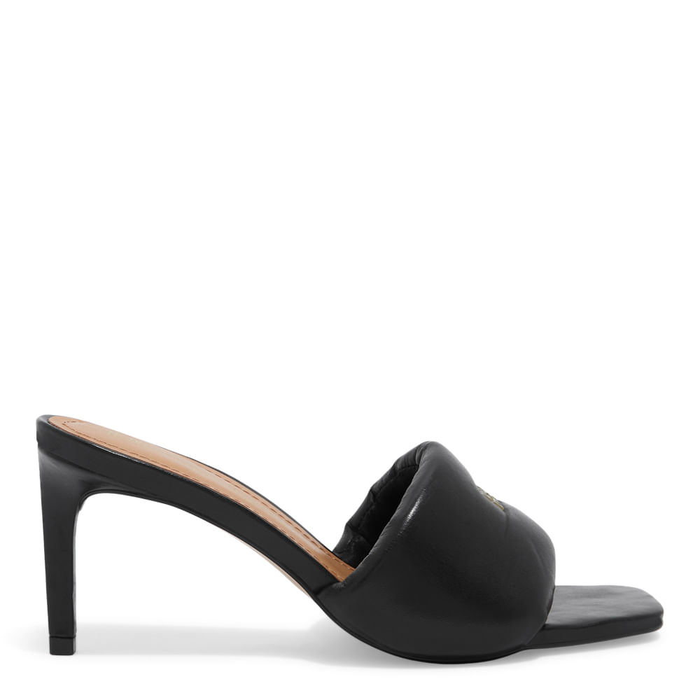 Mule Puffer Couro Soft Preto Salto Médio - Degalls